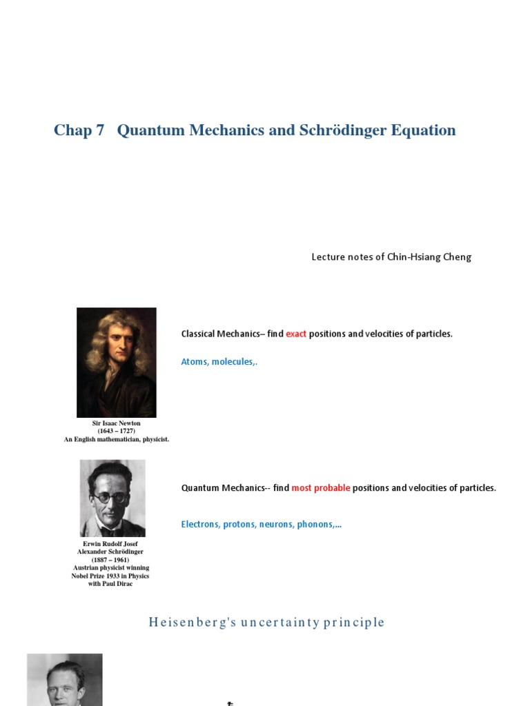 Chap 7 Quantum Mechanics and Schrödinger Equation | PDF | Schrödinger ...