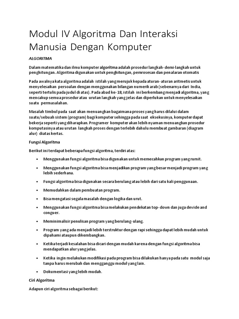 Modul IV Algoritma Dan Interaksi Manusia Dengan Komputer | PDF