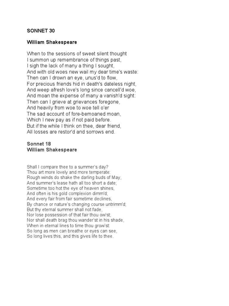 Shakespeare's Sonnet 30 Analysis | PDF