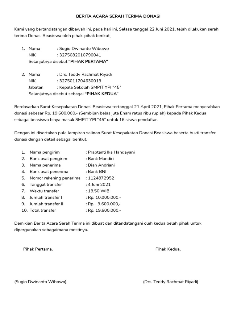 BAST - Donasi Beasiswa YPI | PDF