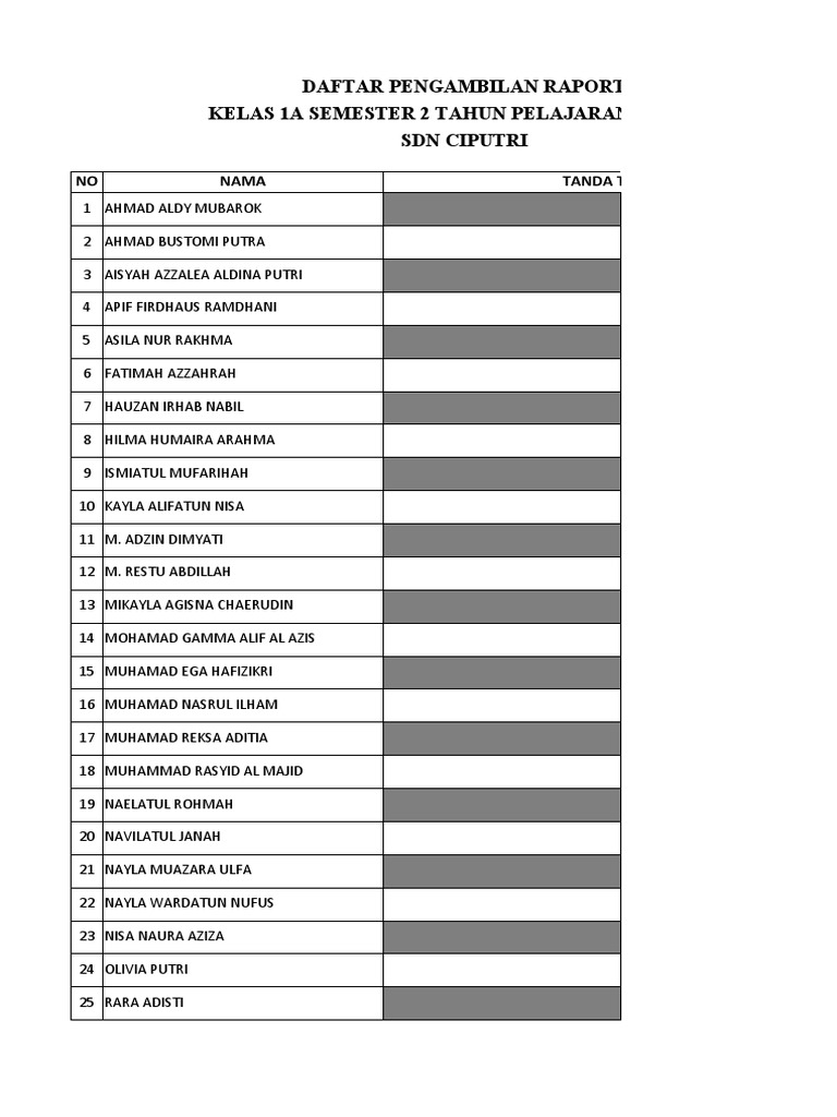 Daftar Pengambilan Raport | PDF