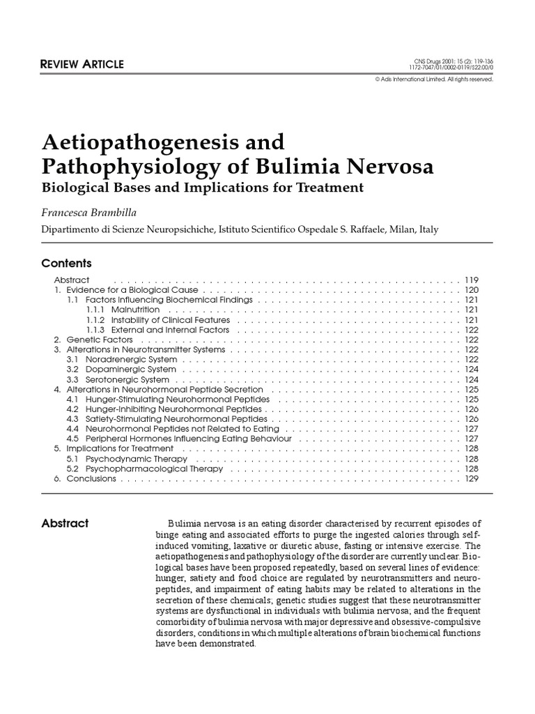 Aetiopathogenesis and Pathophysiology of Bulimia Nervosa: Biological ...