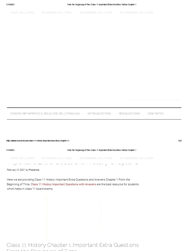 From The Beginning of Time Class 11 Important Extra Questions History ...