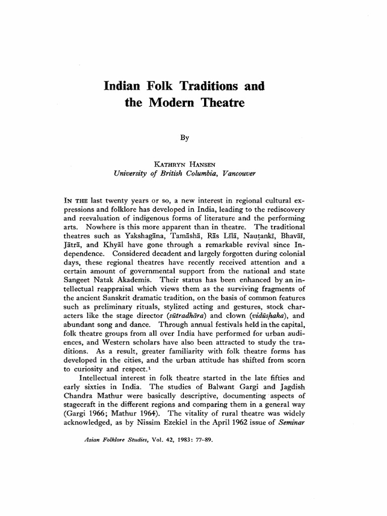 Indian Folk Traditions and the Modern Theatre: University of British ...
