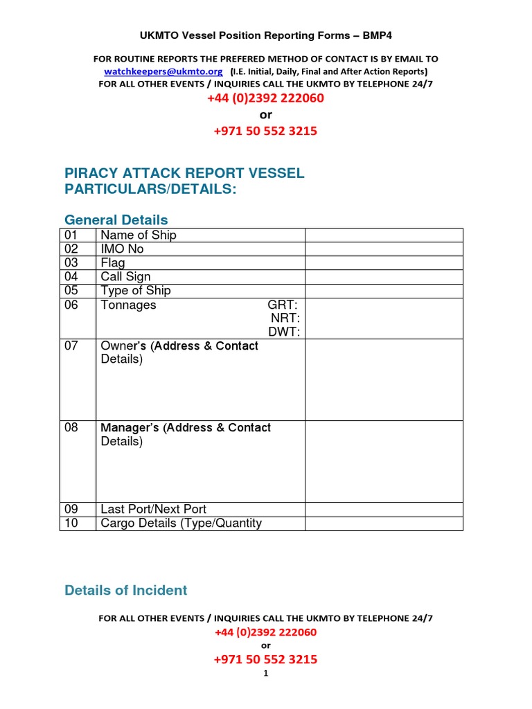 Ukmto Bmp4 After Action Reporting | PDF | Ships | Piracy