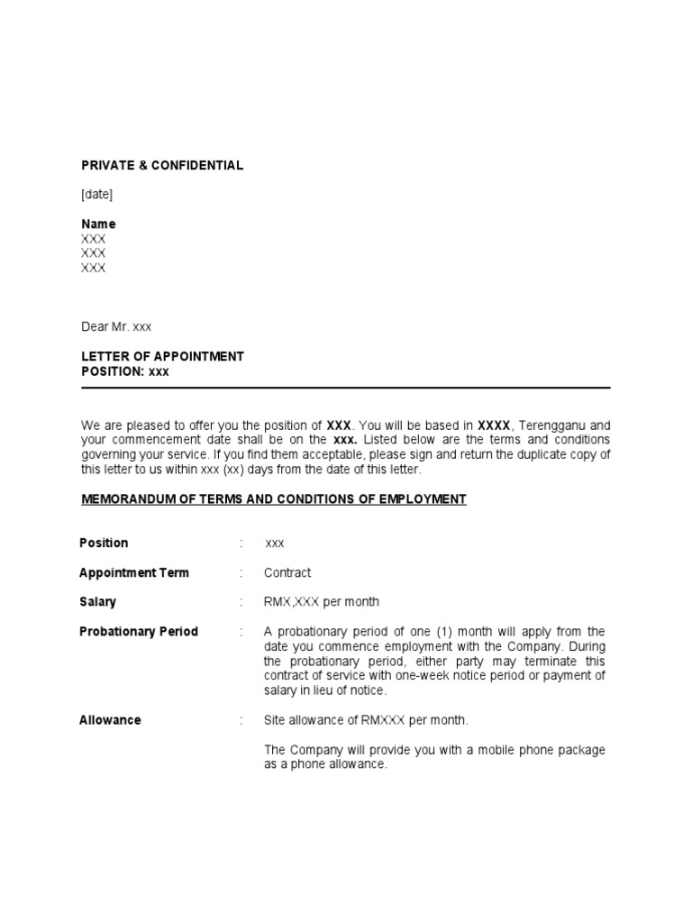 Sample Employment Letter