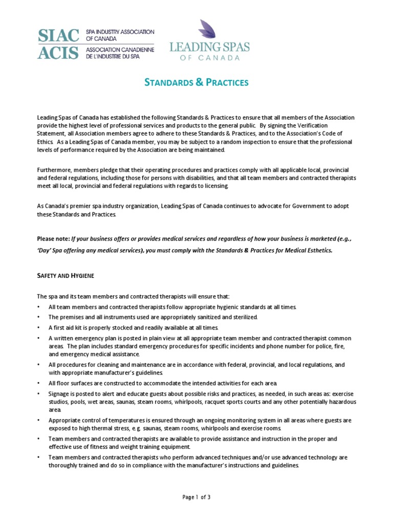 SPA-standards and Practices General | PDF | Confidentiality | Spa