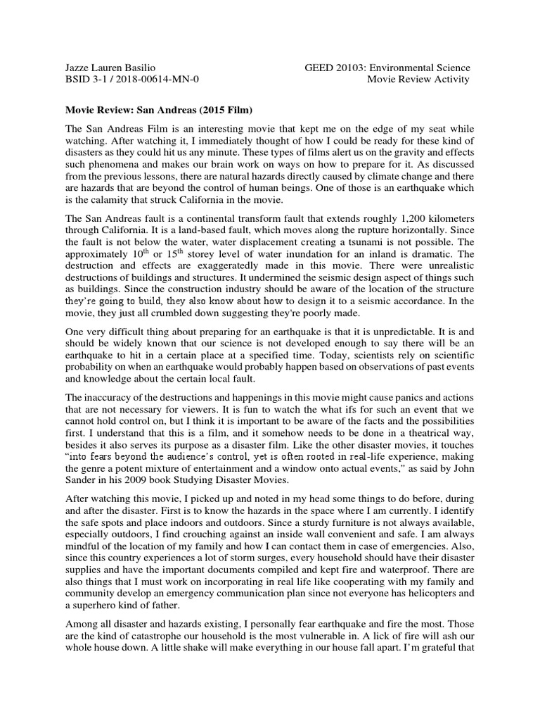 Reflection on "San Andreas" Film | PDF | Disasters | Earthquakes