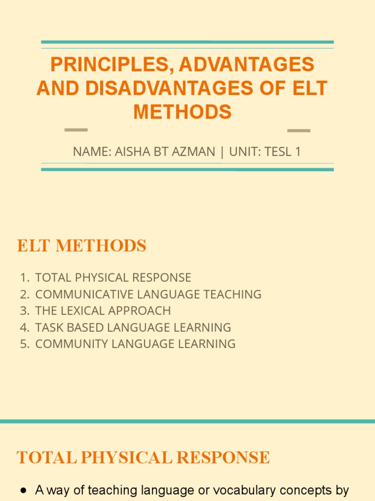 Principles, Advantages and Disadvantages of Elt Methods | PDF | Linguistics | Human Communication