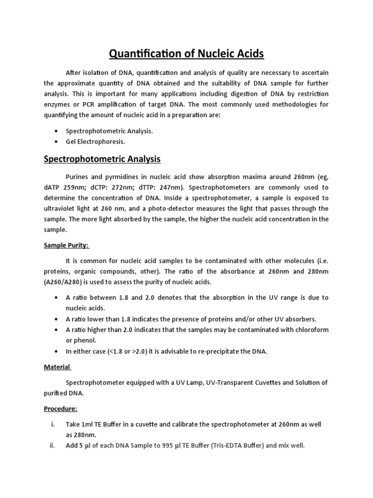 Quantification of Nucleic Acids: Spectrophotometric Analysis | PDF | Spectrophotometry ...