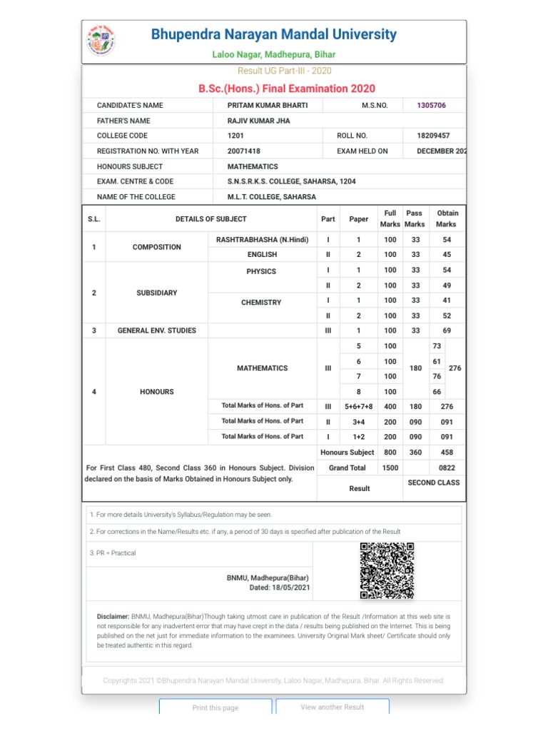 BSC Mark Sheet | PDF | Qualifications | Educational Assessment And ...