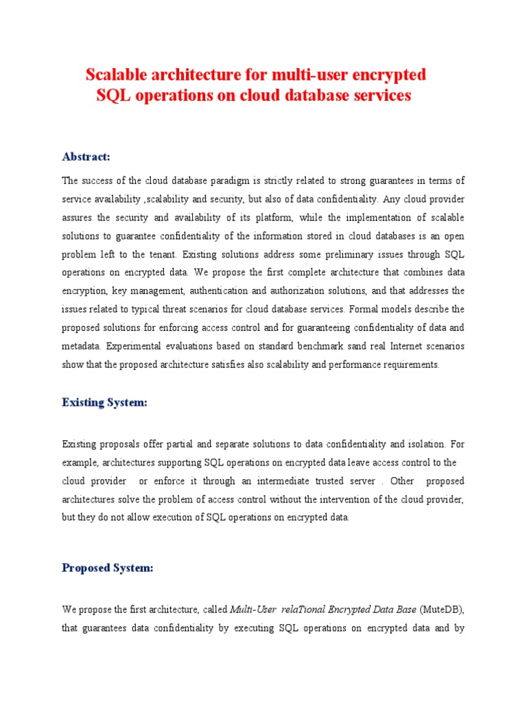 Scalable Architecture For Multi User Encrypted Sql Operations On Cloud Database Services Pdf