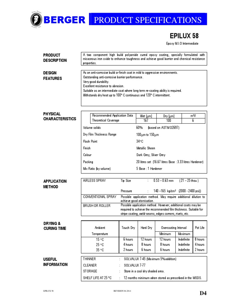 Berger: Product Specifications | PDF | Epoxy | Industrial Processes