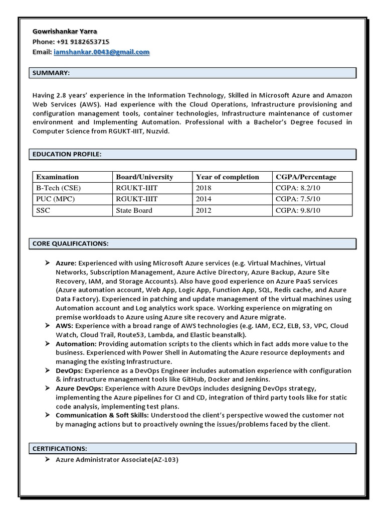Cloud Engineer Resume: Azure & AWS Expert | PDF | Microsoft Azure ...