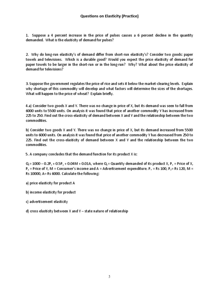 Questions On Elasticity (Practice) : X X y X X y X y | PDF | Finance ...