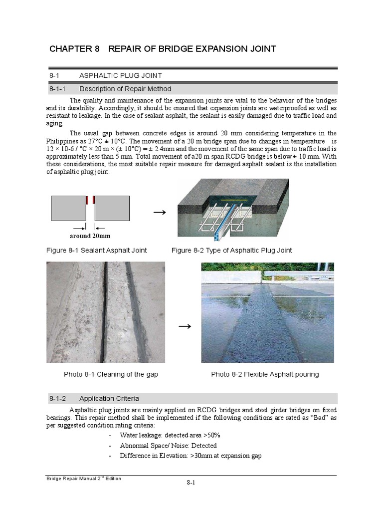 Asphaltic Plug Joint - Bridge Repair Manual | PDF | Sheet Metal | Concrete
