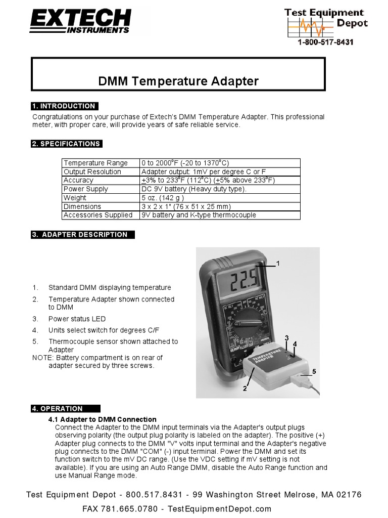 Extech 391722 Temp Adapter Manual | PDF | Thermocouple | Electronics