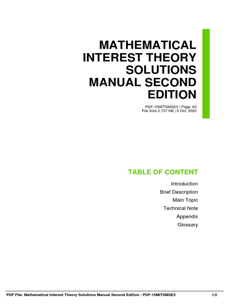 Mathematical Interest Theory Solutions Manual Second Edition | PDF