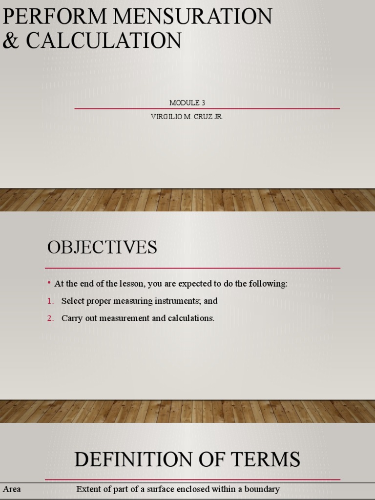 Mod3 Perform Mensuration Calculation - 1 | PDF | Foot (Unit) | Inch