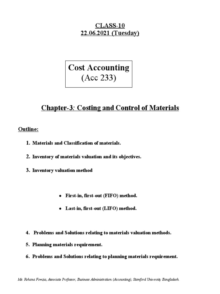 Cost Accounting: Chapter-3: Costing and Control of Materials | PDF ...