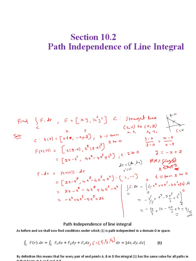 Section 10.2 Path Independence of Line Integral | PDF | Integral ...