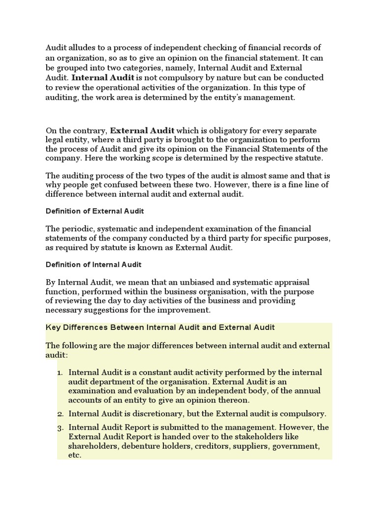 Definition of External Audit: Key Differences Between Internal Audit ...