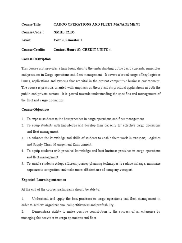Cargo Operations and Fleet Management | PDF | Dangerous Goods | Cargo