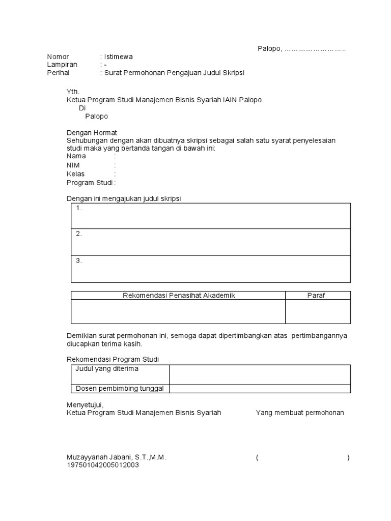 Template Pengajuan Judul Skripsi | PDF