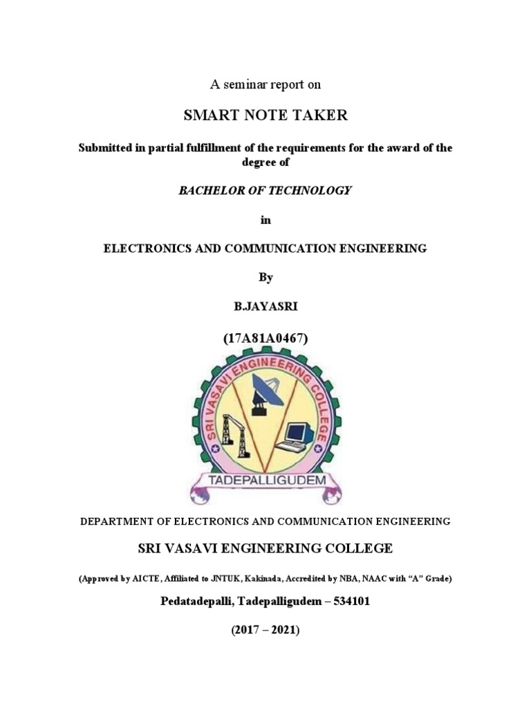 Smart Note Taker: A Seminar Report On | PDF | Accelerometer | Computer ...