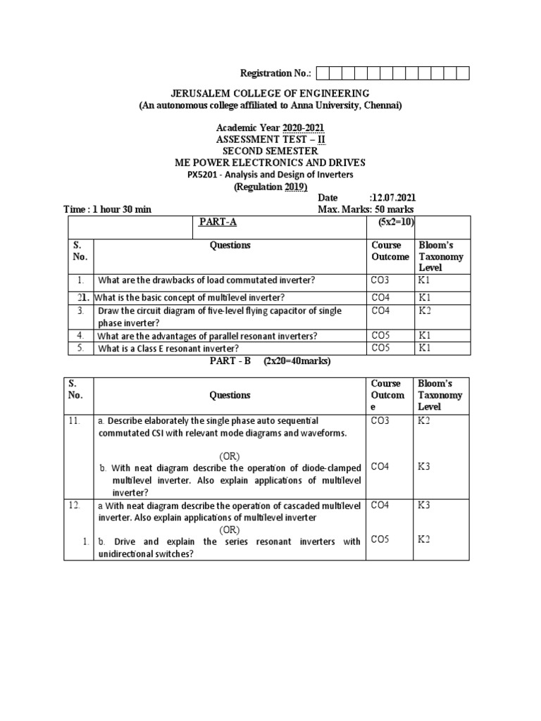 ME Power Electronics Assessment Test | PDF | Power Inverter | Power ...