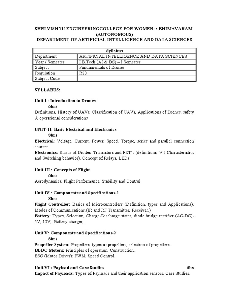 Fundamentals of Drones Syllabus | PDF | Unmanned Aerial Vehicle ...