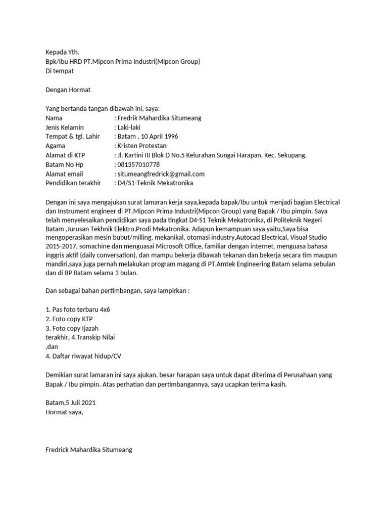 SURAT LAMARAN CV-dikonversi | PDF