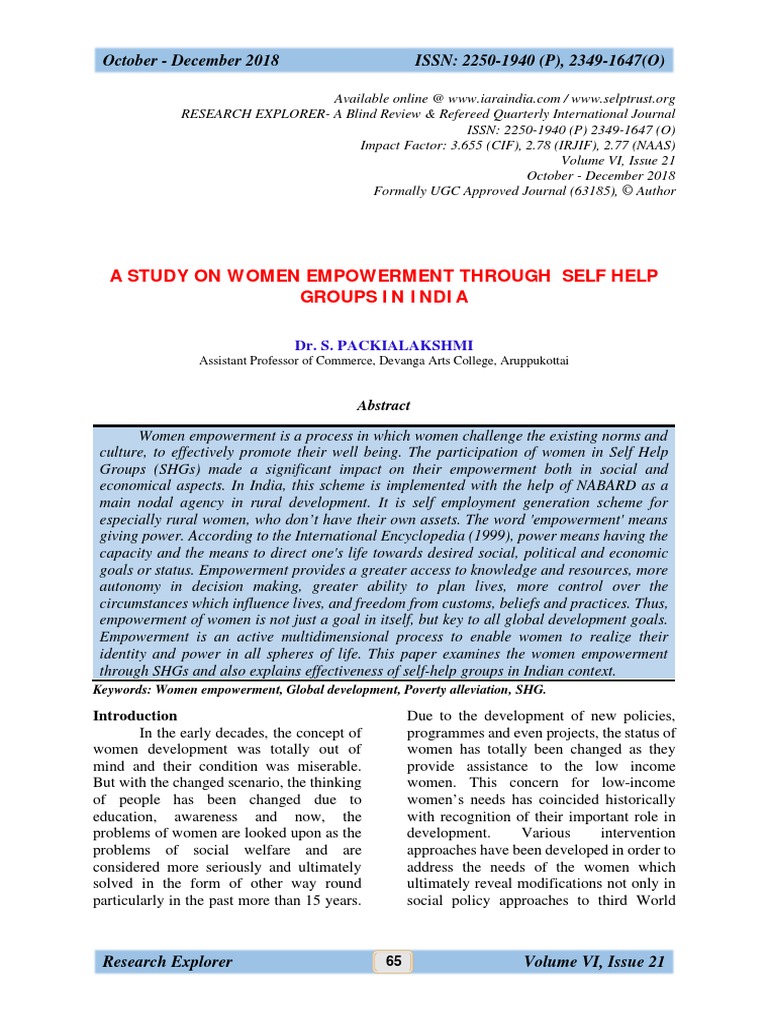 14 A Study On Women Empowerment Through Self Help Groups in India ...