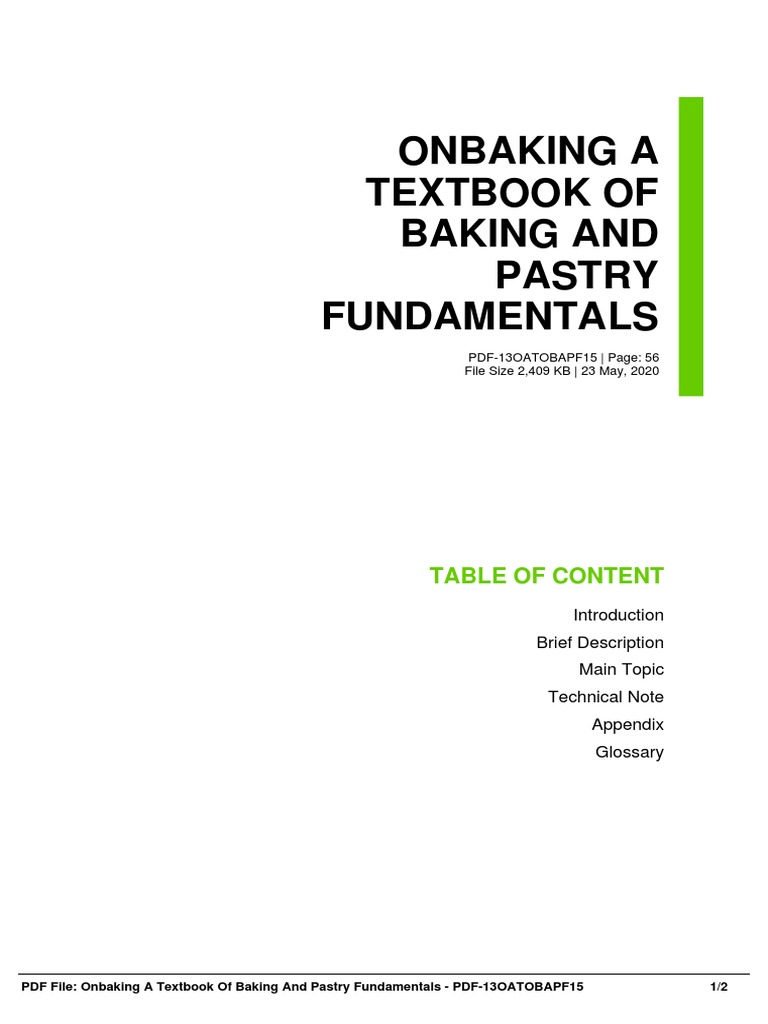 Onbaking A Textbook of Baking and Pastry Fundamentals | PDF