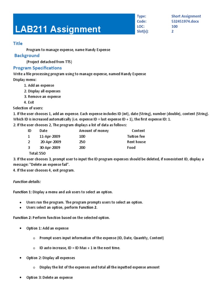Lab211 Assignment Title Background Program Specifications Pdf Subroutine Information 