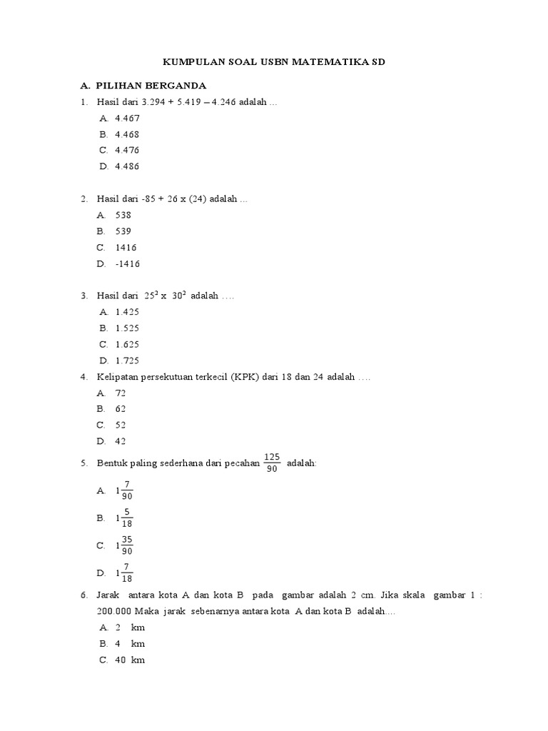 Kumpulan Soal Usbn Matematika SD Final | PDF