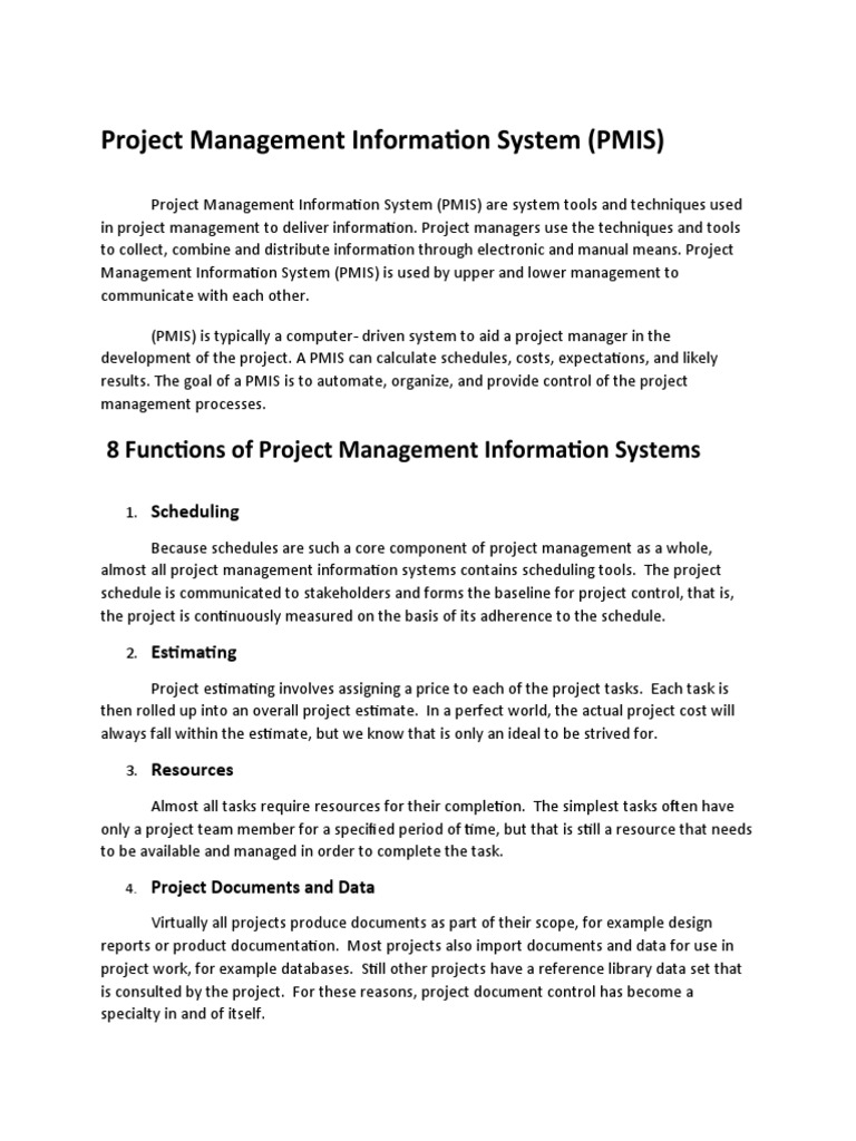 Project Management Information System (PMIS) | PDF | Project Management ...