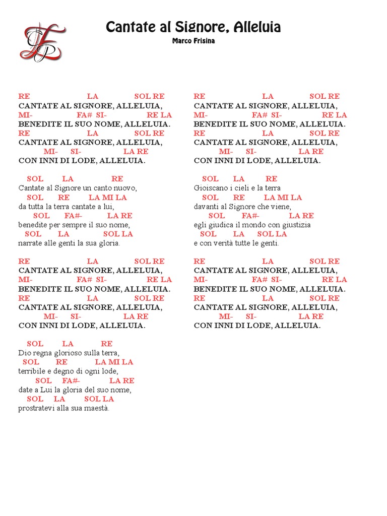 Cantate Al Signore, Alleluia - Marco-Frisina Dall'Album O Luce Radiosa ...