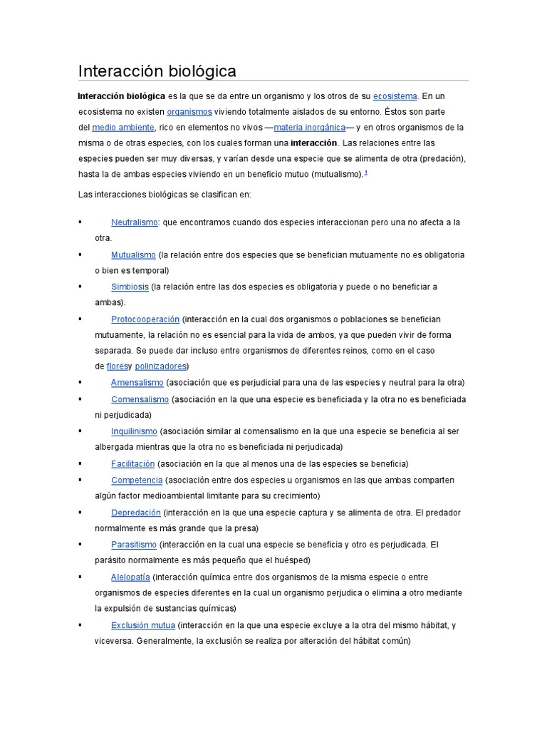Tipos de Interacciones Biológicas | PDF | Parasitismo | Nicho ecológico