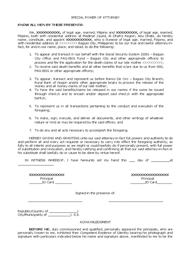 Spa Sample | PDF | Power Of Attorney | Common Law