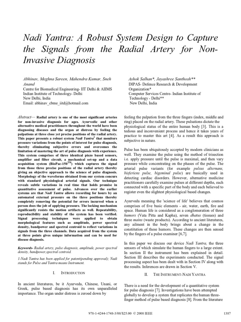 Nadi Yantra A Robust System Design To Capture The Signals From The ...