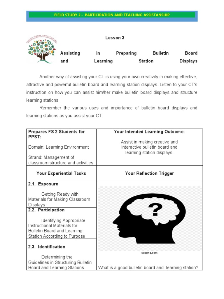 Lesson 3 - Assisting in Preparing Bulletin Board and Learning Station ...