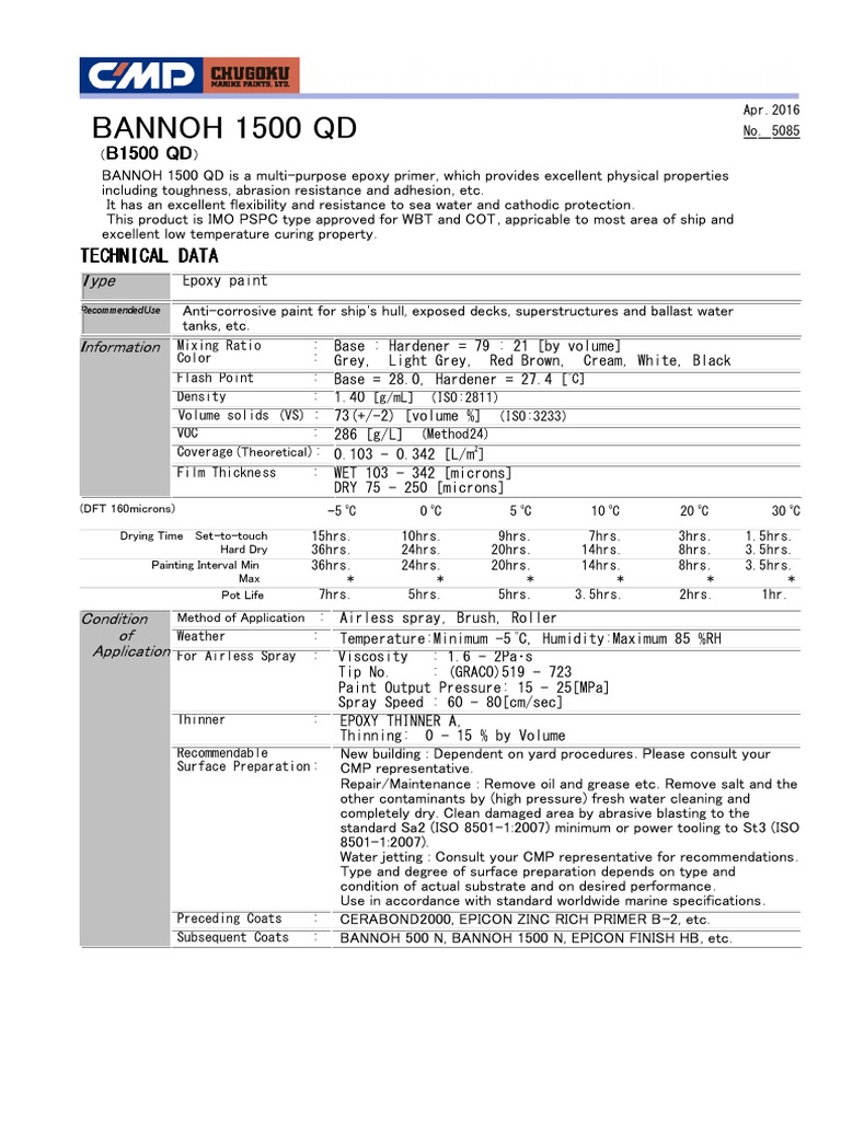 Bannoh 1500 QD Epoxy Primer Data Sheet | PDF | Paint | Epoxy