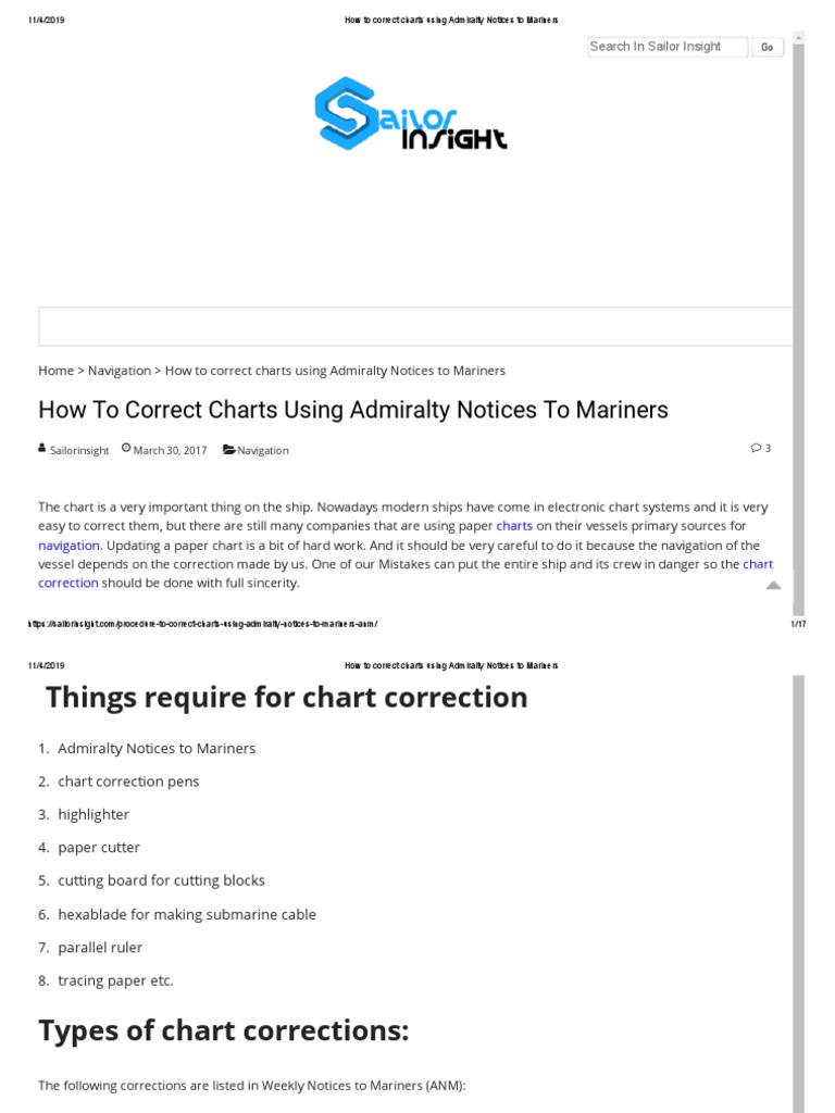 Chart Correction Using Admiralty Notices | PDF | Navigation | Sailor