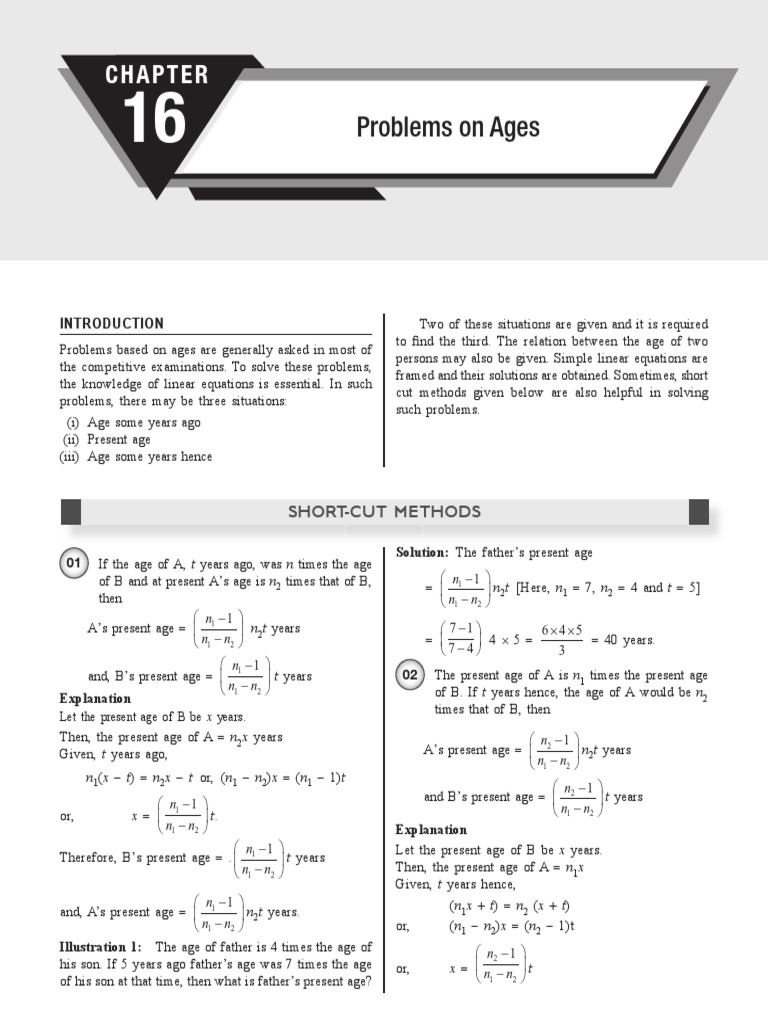 Problems On Ages: Short-Cut Methods | PDF | Teaching Mathematics | Mathematical Objects