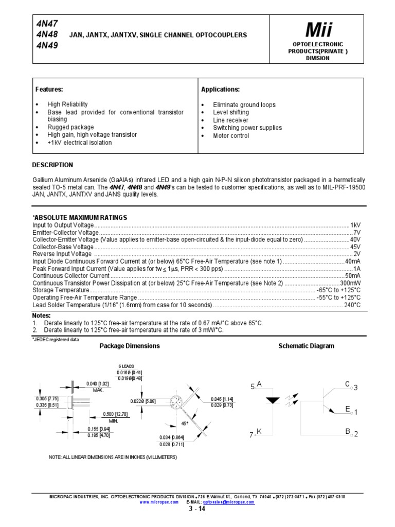 4N48 MicropacIndustries | PDF | Transistor | Semiconductor Devices