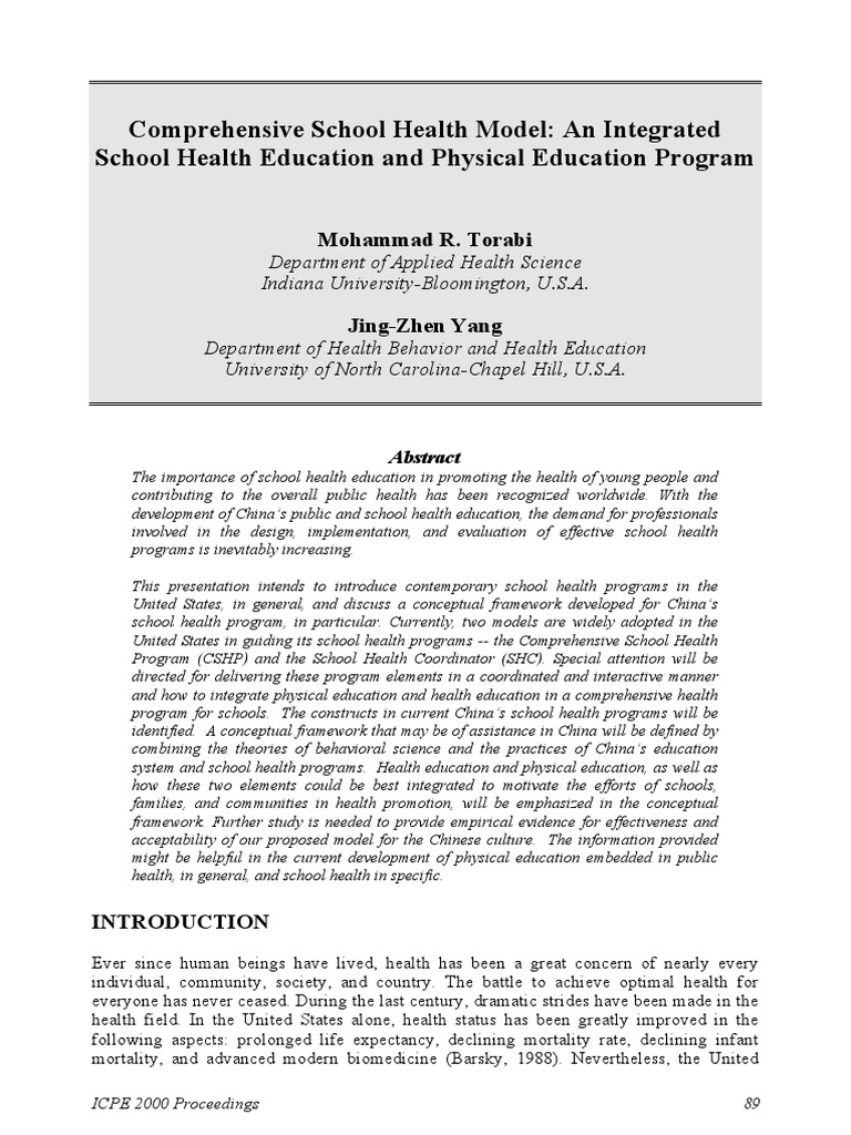 Comprehensive School Health Model Integrates Health Education, Physical ...