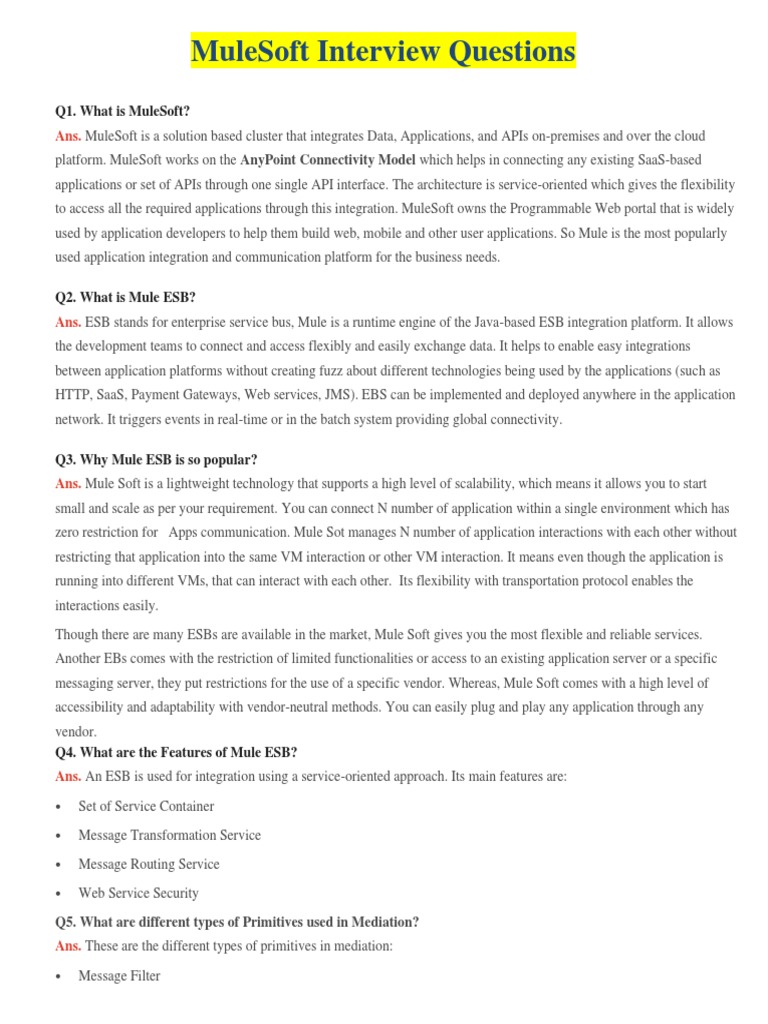 Mulesoft Interview Questions Q1 What Is Mulesoft Pdf