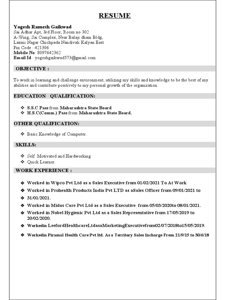 Yogesh Ramesh Gaikwad Resume | PDF