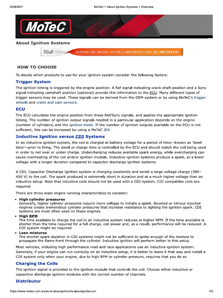 MoTeC - About Ignition Systems - Overview | PDF